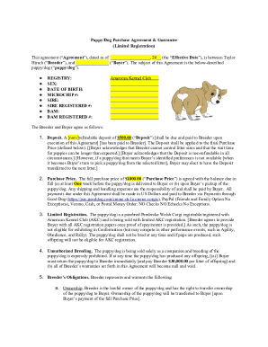 Fillable Online Puppy/Dog Purchase Agreement & Guarantee Fax Email ...