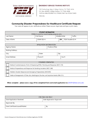 Fillable Online Community Disaster Preparedness for Healthcare Certificate Request Fax Email ...