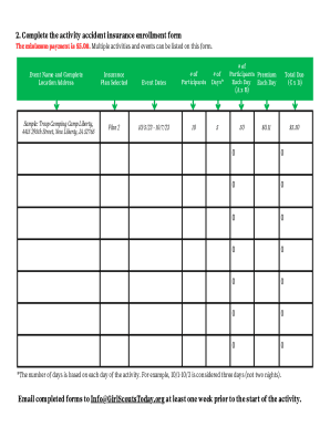 Fillable Online Activity Accident Insurance Enrollment Form Fax Email ...
