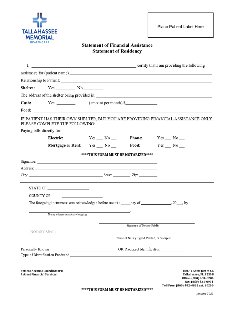 Fillable Online Statement of Financial Assistance Statement of Residency Fax Email Print - pdfFiller