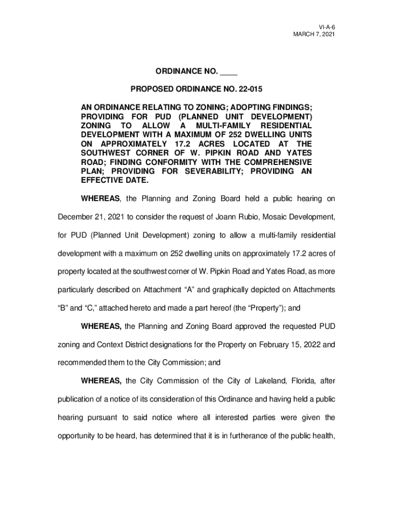 Fillable Online PROVIDING FOR PUD (PLANNED Fax Email Print - pdfFiller