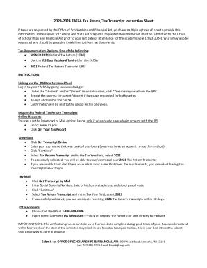 Fillable Online 2023-2024 FAFSA Tax Return/Tax Transcript Instruction ...