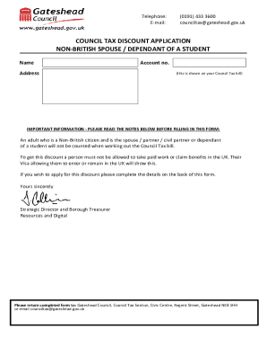 Fillable Online COUNCIL TAX DISCOUNT APPLICATION NON-BRITISH ... Fax Email Print - pdfFiller