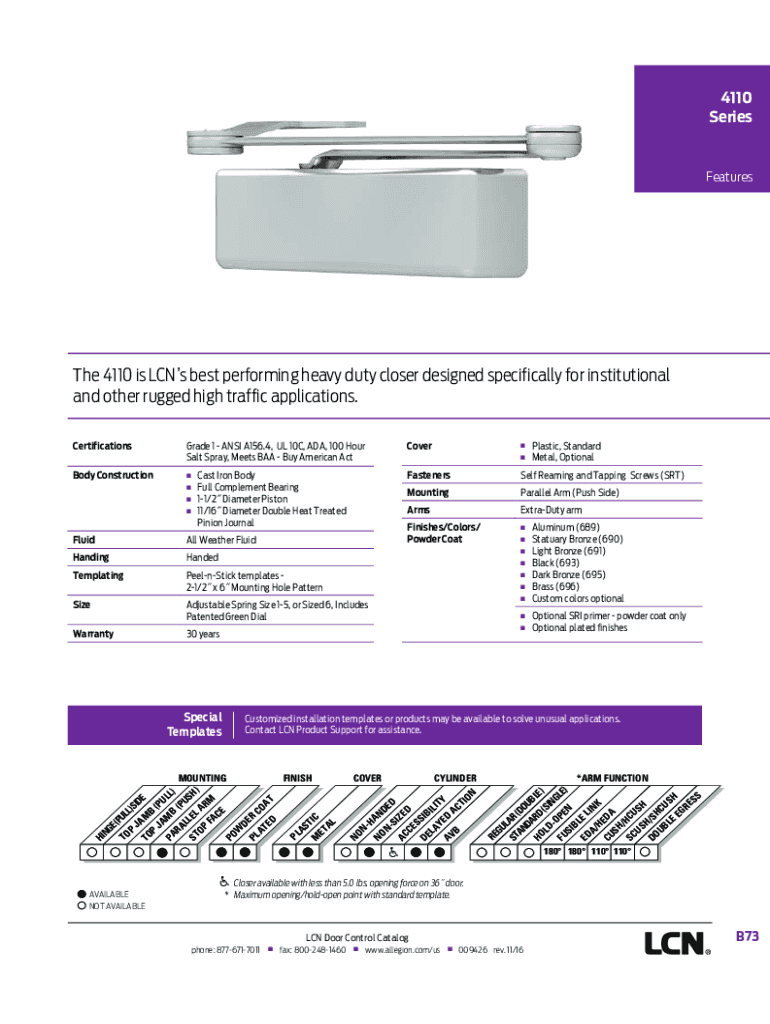 Fillable Online The 4110 is LCN's best performing heavy duty closer ...
