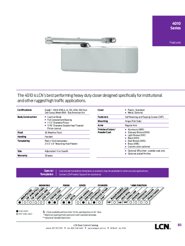 Fillable Online The 4010 is LCN's best performing heavy duty closer ...