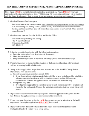 Fillable Online Ben Hill County Septic Tank Permit Application Process ...