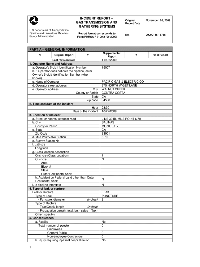 Fillable Online osfm fire ca Incident Report Gas Transmission and Gathering Systems Fax Email ...