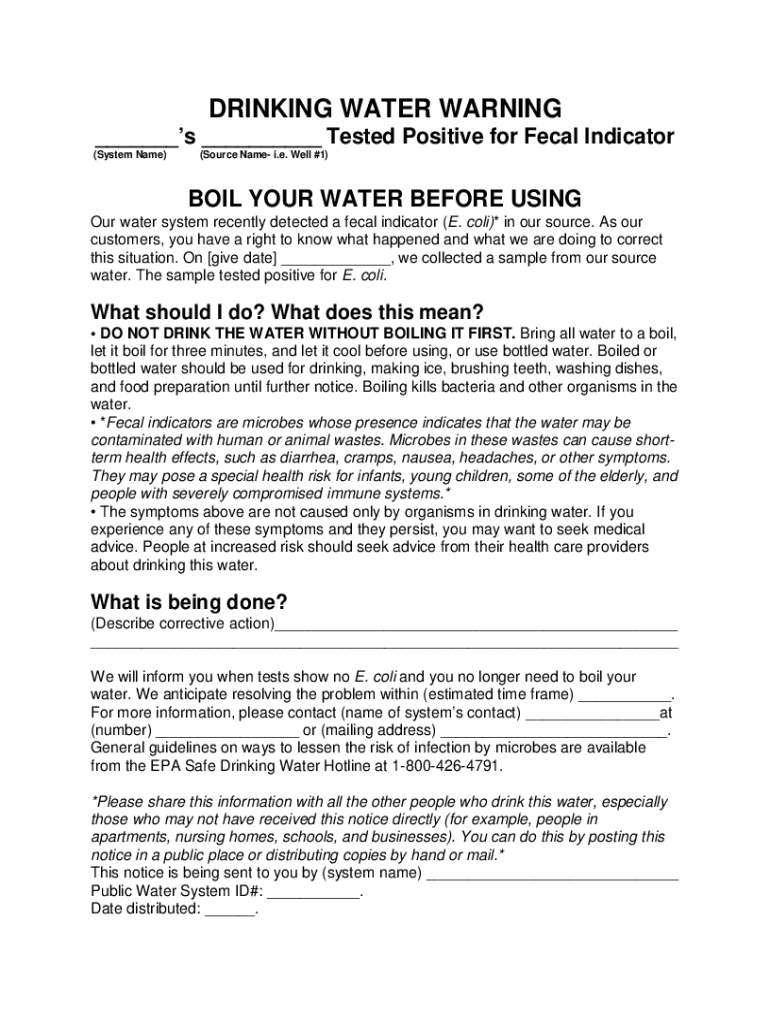 Fillable Online Ground Water Rule - Boil Water Advisory - Public ...