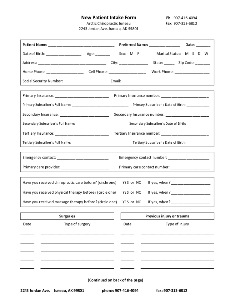 Fillable Online Massage Referral New Patient Intake Fax Email Print - pdfFiller