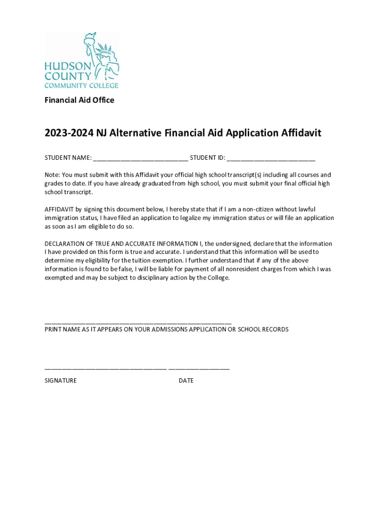Fillable Online Free fillable New Jersey Alternative Financial Aid ...