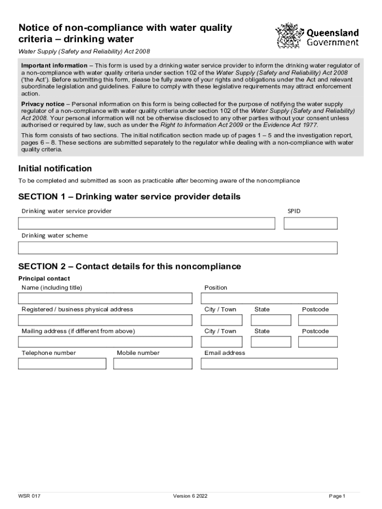 Fillable Online Notice of noncompliance with water quality criteria - drinking water. This form ...