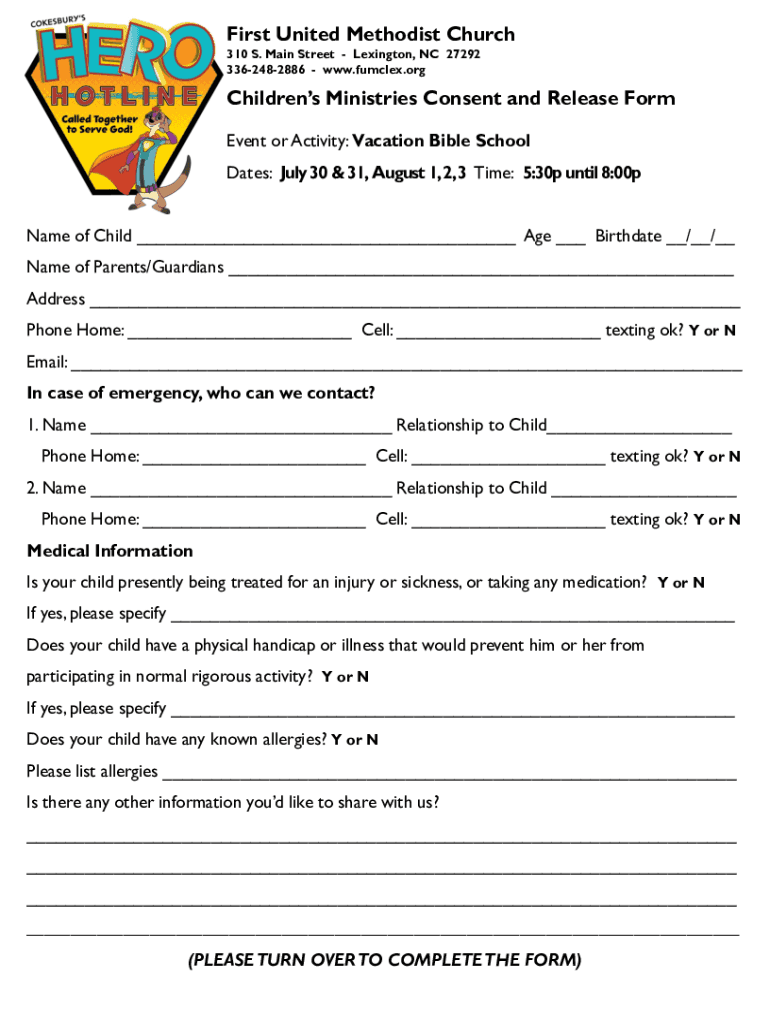 Fillable Online Children's Ministries Consent and Release Form Fax Email Print - pdfFiller