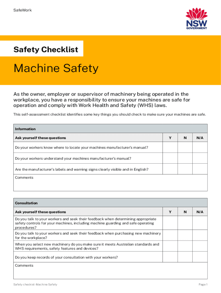 Fillable Online Safety checklist form - Machine Safety Fax Email Print ...
