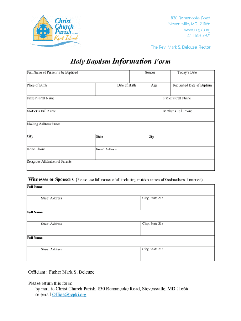 Fillable Online Holy Baptism Information Form Fax Email Print - pdfFiller