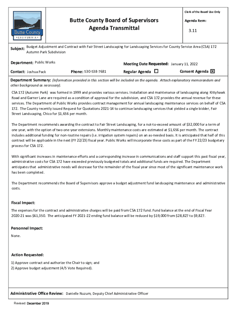 Fillable Online Board of Supervisors agenda letter Fax Email Print - pdfFiller