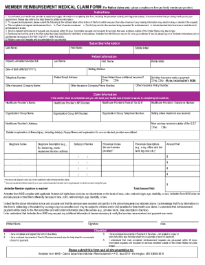 Fillable Online IN - Member Reimbursement Medical Claim Form. Member ...