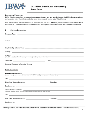 Fillable Online IBWA Distributor Membership Dues Form - Bottled Water ...