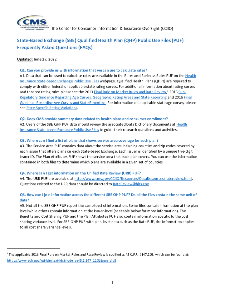 Fillable Online SBE-QHP-PUF-FAQs-PY22. Health Insurance Exchange Public Use Files Frequently ...
