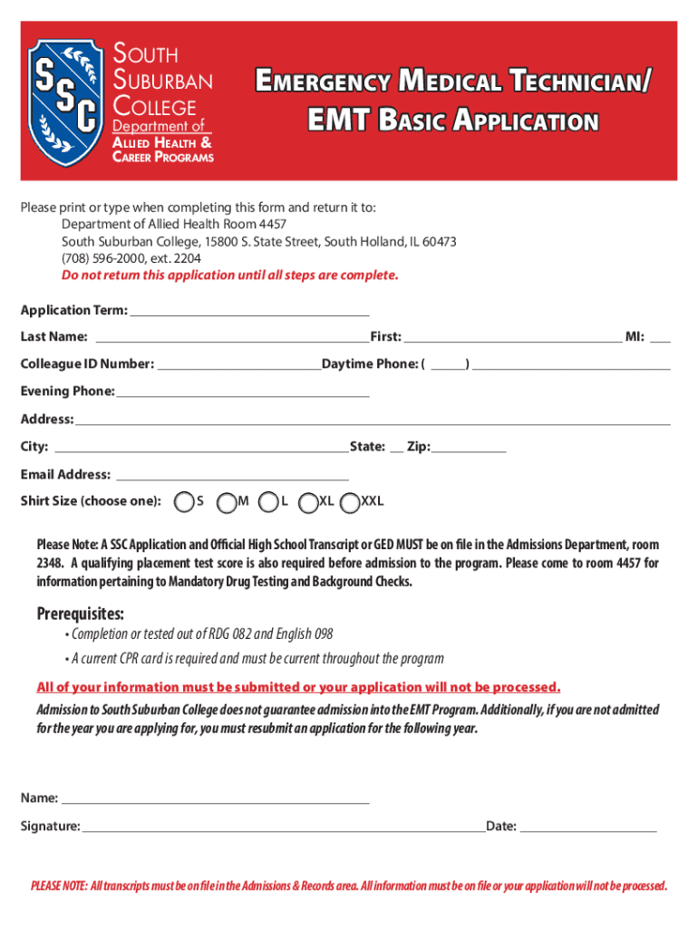 Fillable Online Emergency Medical Technician Basic Certificate (EMT ...