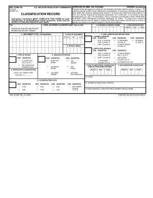 Fillable Online Form NRC Form 790 NRC Form 790 Classification Record ...