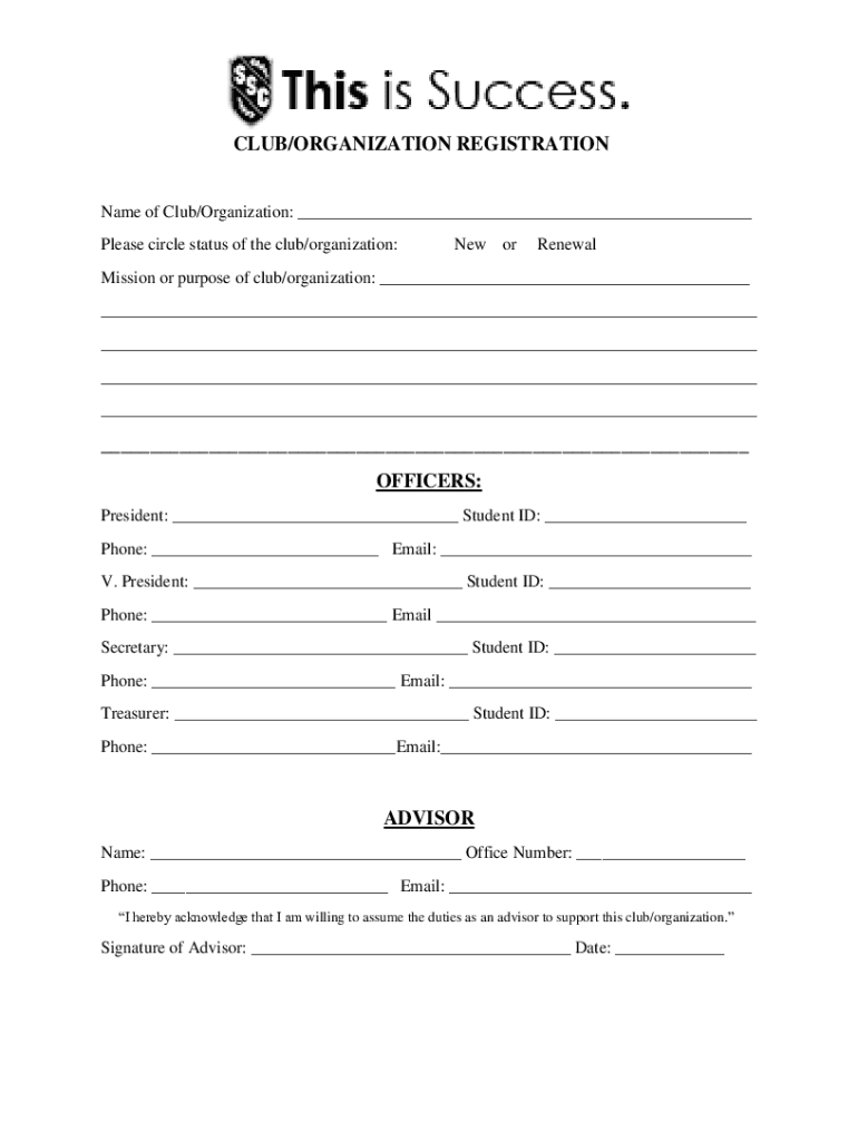 Fillable Online student club/organization regristration form Fax Email ...