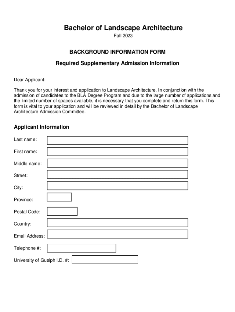 Fillable Online admission uoguelph Bachelor of Landscape Architecture ...