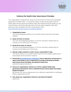 Fillable Online Health Data Governance PrinciplesEndorsement form ...