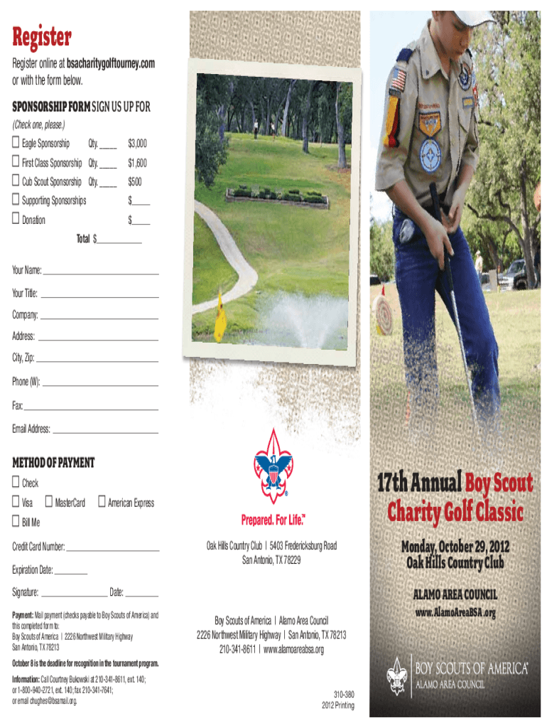 Fillable Online Register 17th Annual Boy Scout Charity Golf Classic Fax ...