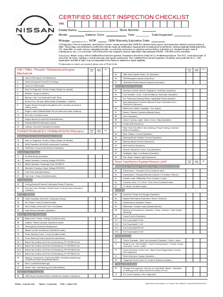 Fillable Online 150 point vehicle inspection checklist pdf (CFGSKI) Fax ...