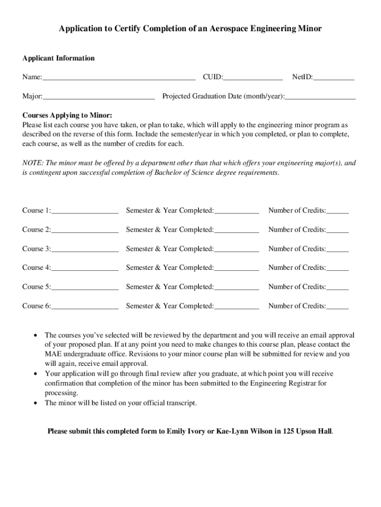 Fillable Online Aerospace Minor Application Form 1-25-19 Fax Email ...