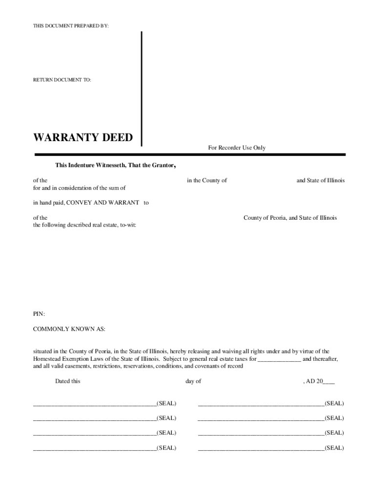 Fillable Online WARRANTY DEED THIS INDENTURE, made on the (a) ... Fax ...