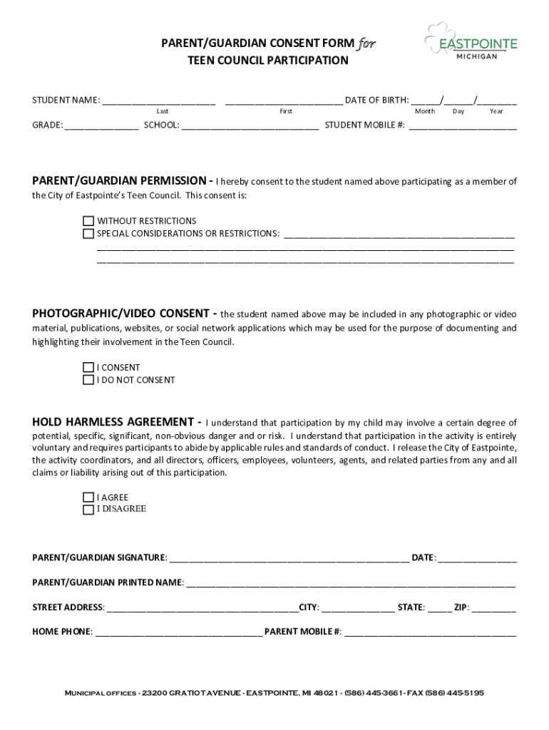 Fillable Online FORMS REQUIRING COMPLETION PARENTAL/GUARDIAN ... Fax ...