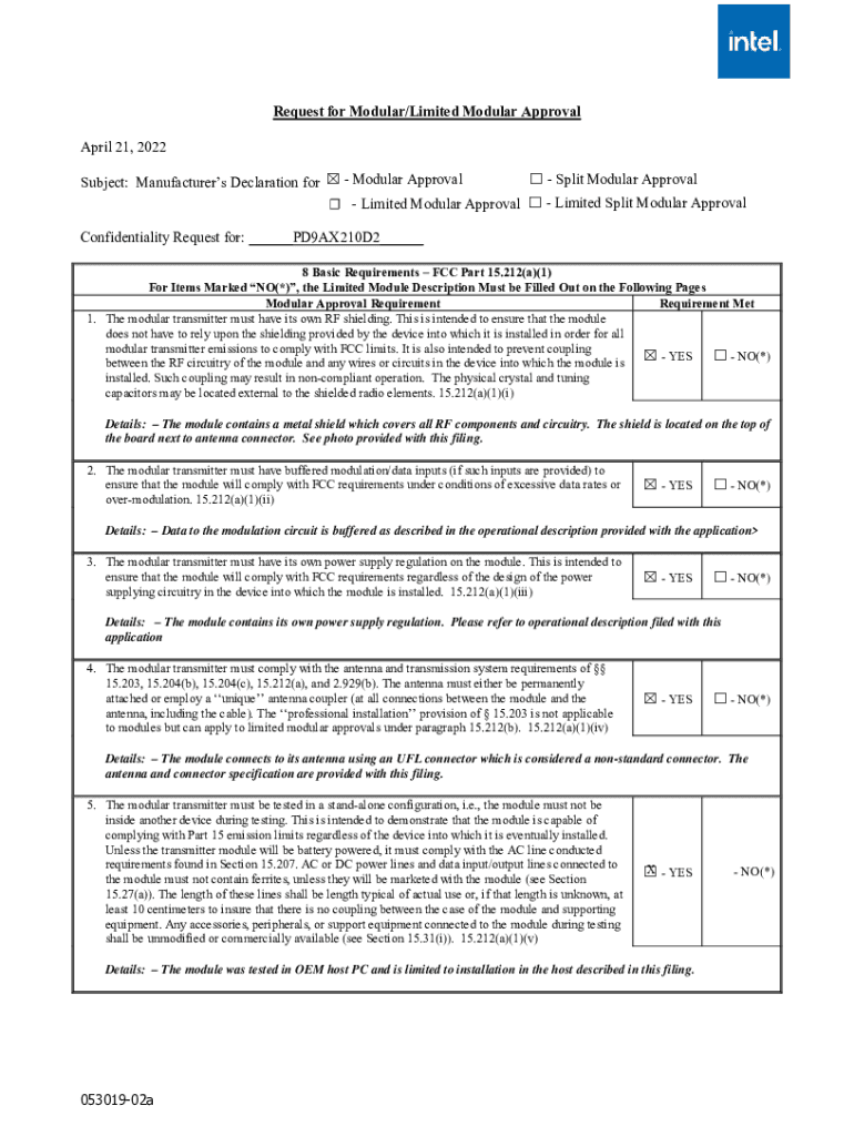 Fillable Online Modular Approval Request 2AS2S-MX520VX Cover Letter(s ...