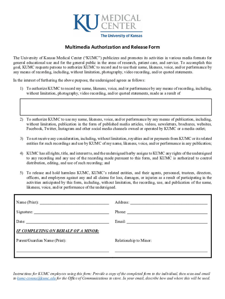 Fillable Online Multimedia Authorization and Release Form Fax Email ...