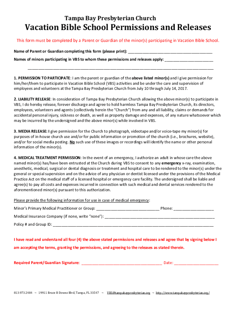 Fillable Online VBS Medical and Liability form Fax Email Print - pdfFiller