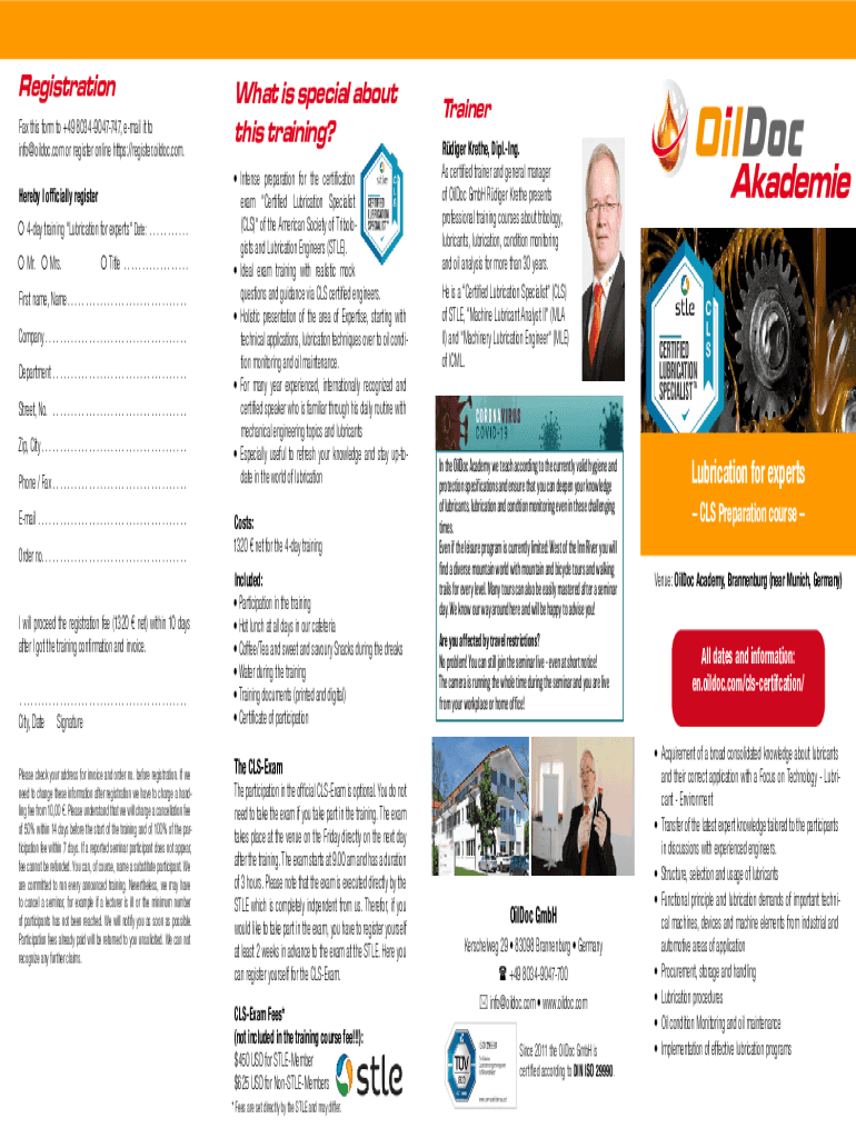 Fillable Online Registration - Lubrication and Oil Analysis Training ...