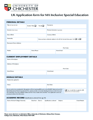 Fillable Online UK Application form for MA Inclusive Special Education ...