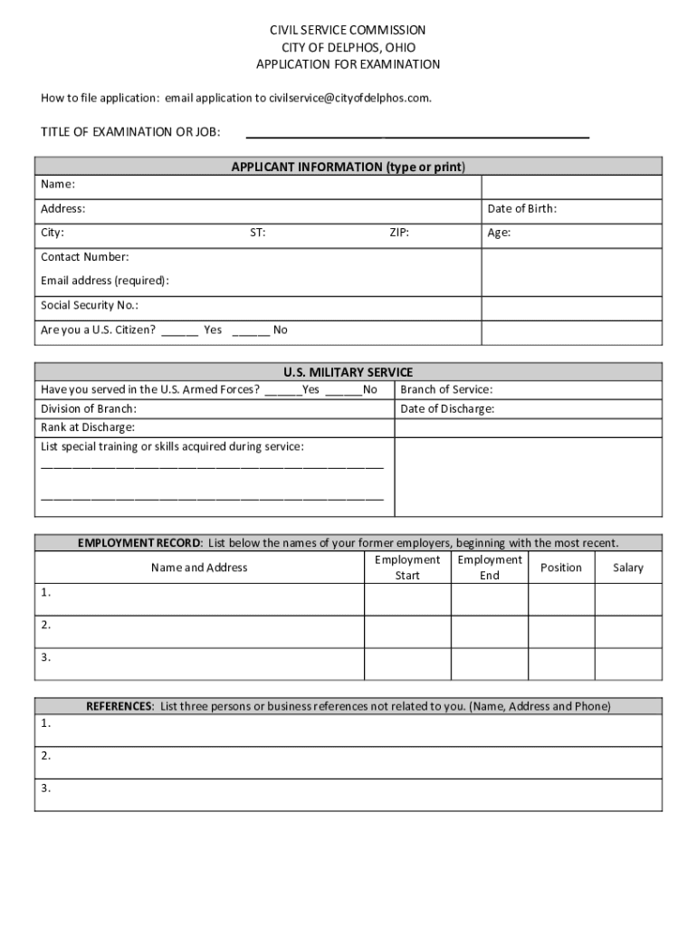 Fillable Online Ohio civil service application: Fill out & sign online ...