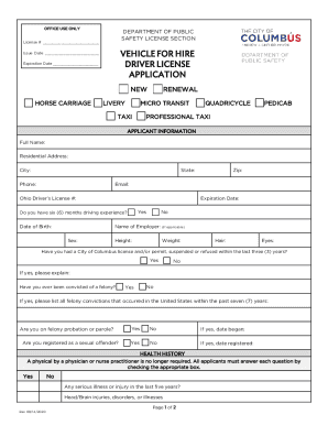 Fillable Online Vehicle for Hire Driver License Application Fax Email ...