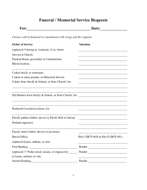 Fillable Online Checklist for Planning a Funeral/Memorial Service Fax ...