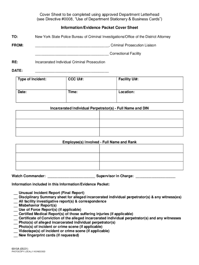 Fillable Online doccs ny Information/Evidence Packet Cover Sheet Fax ...
