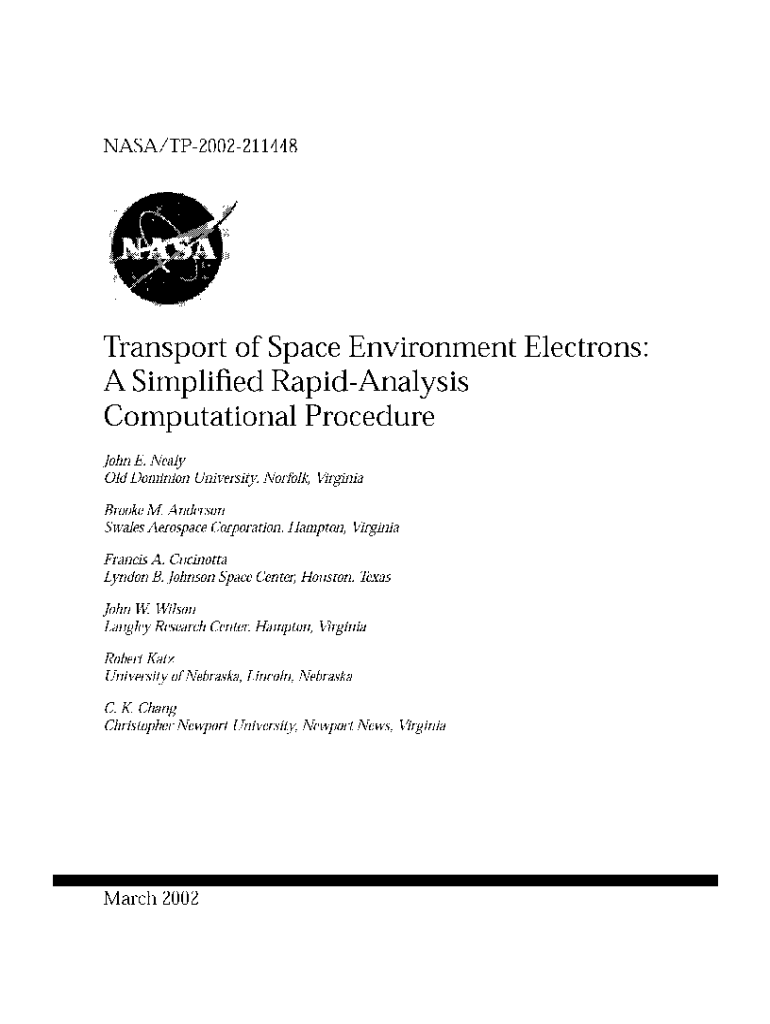 Fillable Online ntrs nasa Transport of Space Environment Electrons Fax ...