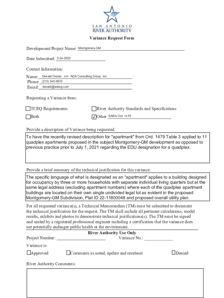 Fillable Online 805-02 SARA Variance Request Form.pdf Fax Email Print ...