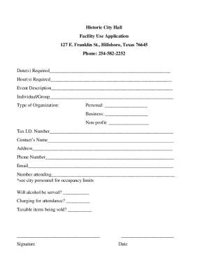 Fillable Online Historic City Hall Rental and Deposit Form Fax Email ...