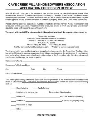 Fillable Online Cave Creek Villas Homeowners Association Application ...