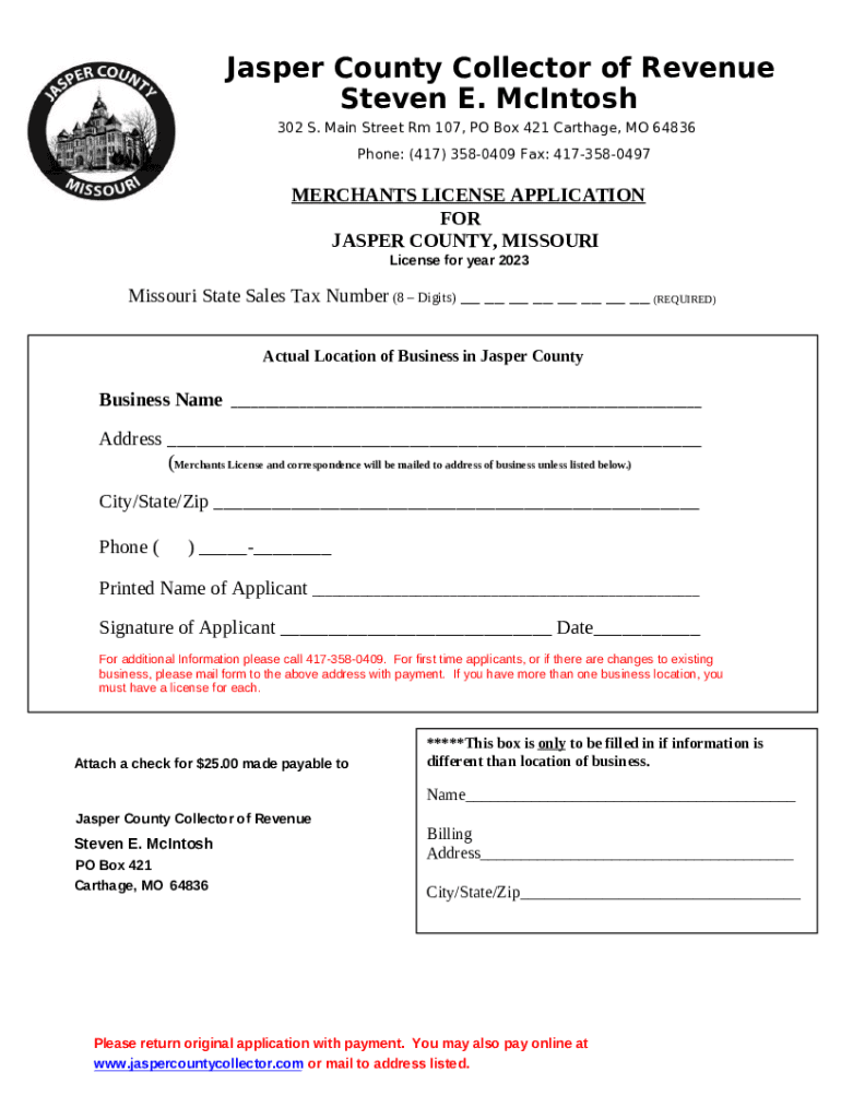 Fillable Online Jasper County Collector of Revenue Steven E. McIntosh ...