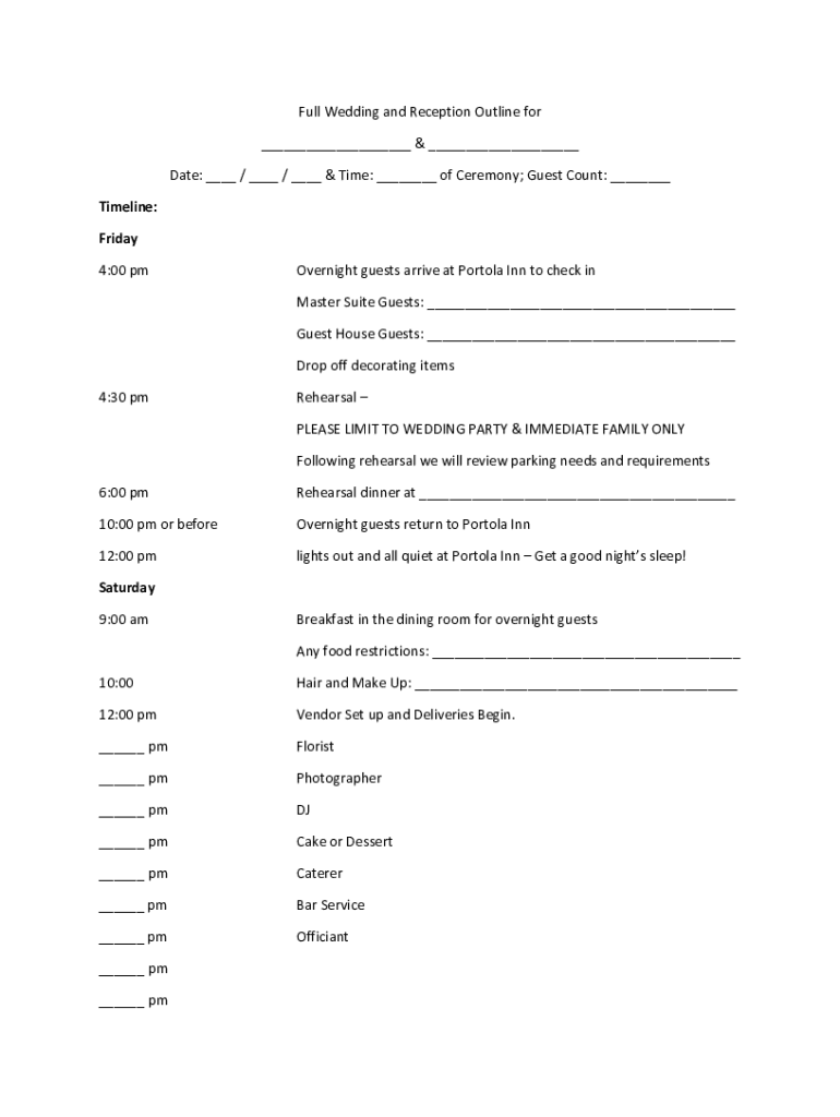 Fillable Online Your Perfect Wedding Reception Timeline: Tips and Samples Fax Email Print ...