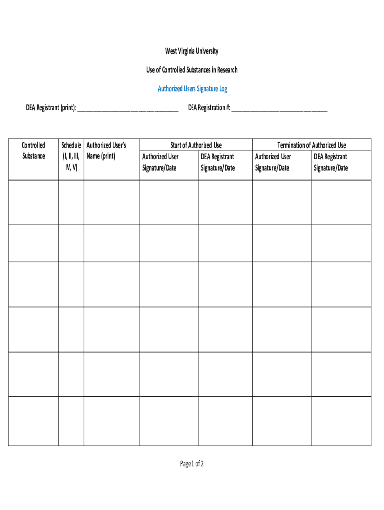 Fillable Online DEA Controlled Substances Authorized User Log Fax Email ...