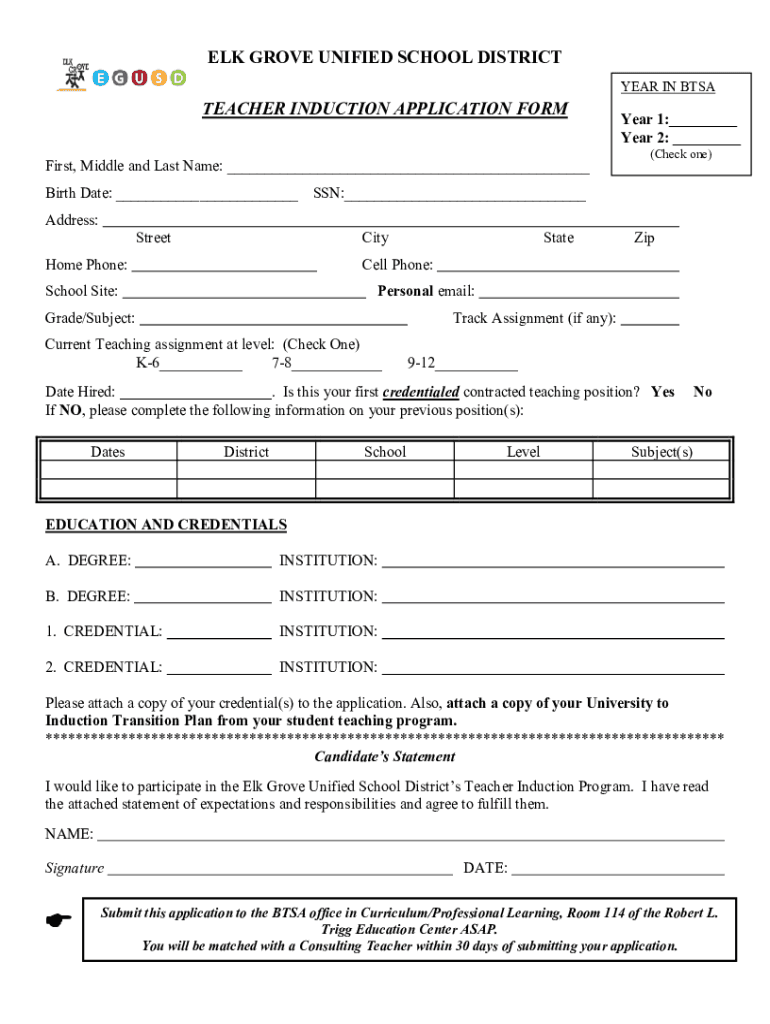 Fillable Online Teacher Induction Application Form Fax Email Print - pdfFiller