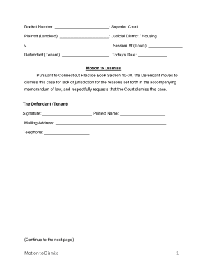 Fillable Online Motion to Dismiss - CT Eviction Guide for Renters Fax ...
